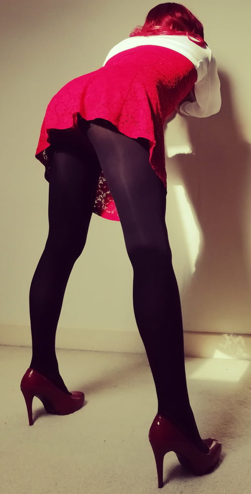 Marie Crossdresser In Red Dress And Opaque Tights 26 Pics Xhamster